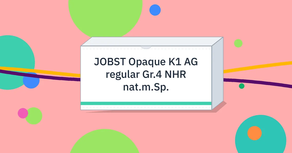 Symbolbild: Packung mit der Aufschrift JOBST Opaque K1 AG regular Gr.4 NHR nat.m.Sp. (PZN 13091553) – Verfügbarkeit und Bezug in Apotheken in Frankfurt am Main