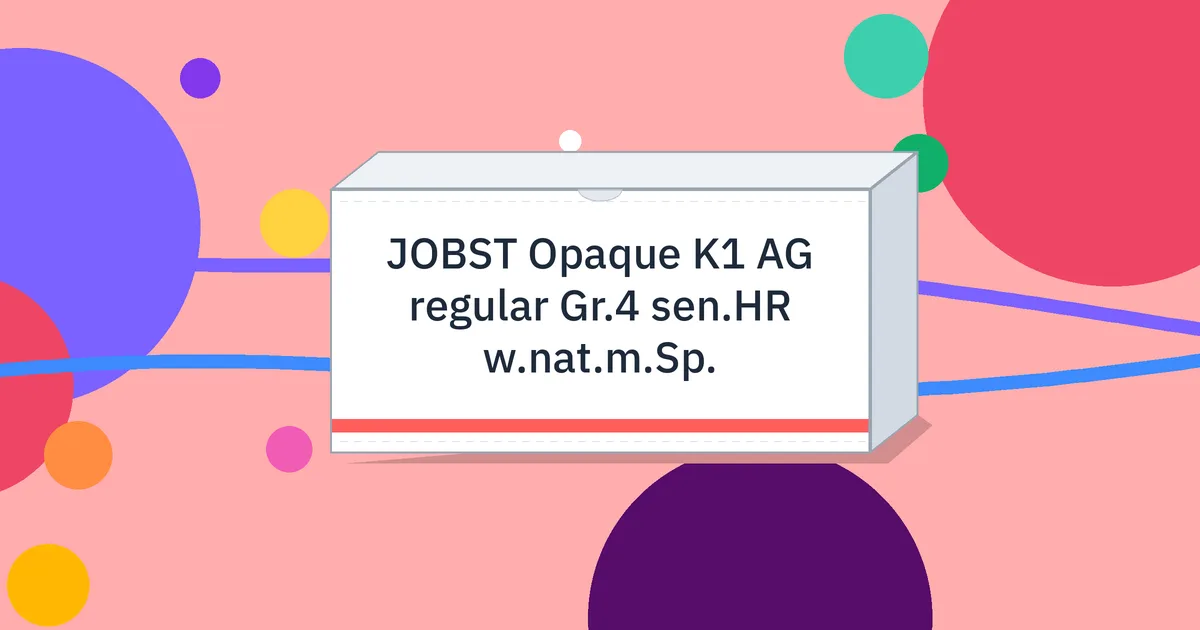 Symbolbild: Packung mit der Aufschrift JOBST Opaque K1 AG regular Gr.4 sen.HR w.nat.m.Sp. (PZN 13093196) – Verfügbarkeit und Bezug in Apotheken in Frankfurt am Main