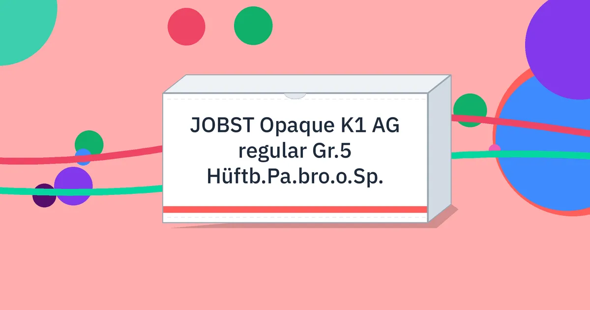 Symbolbild: Packung mit der Aufschrift JOBST Opaque K1 AG regular Gr.5 Hüftb.Pa.bro.o.Sp. (PZN 13100714) – Verfügbarkeit und Bezug in Apotheken in Frankfurt am Main