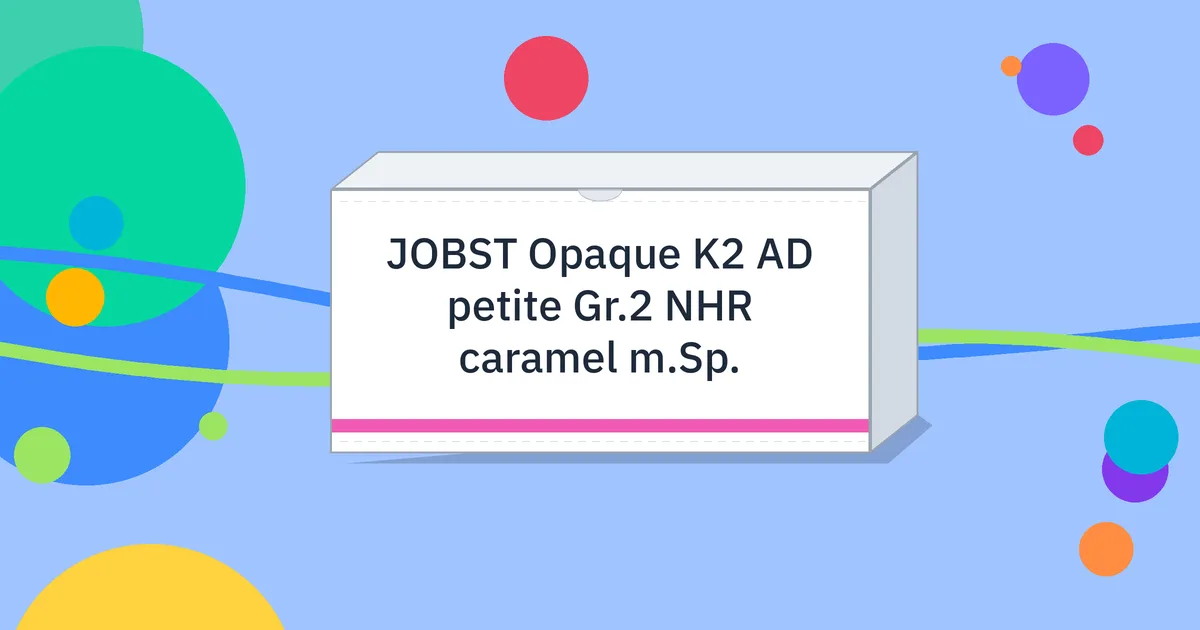 Symbolbild: Packung mit der Aufschrift JOBST Opaque K2 AD petite Gr.2 NHR caramel m.Sp. (PZN 13108822) – Verfügbarkeit und Bezug in Apotheken in Frankfurt am Main