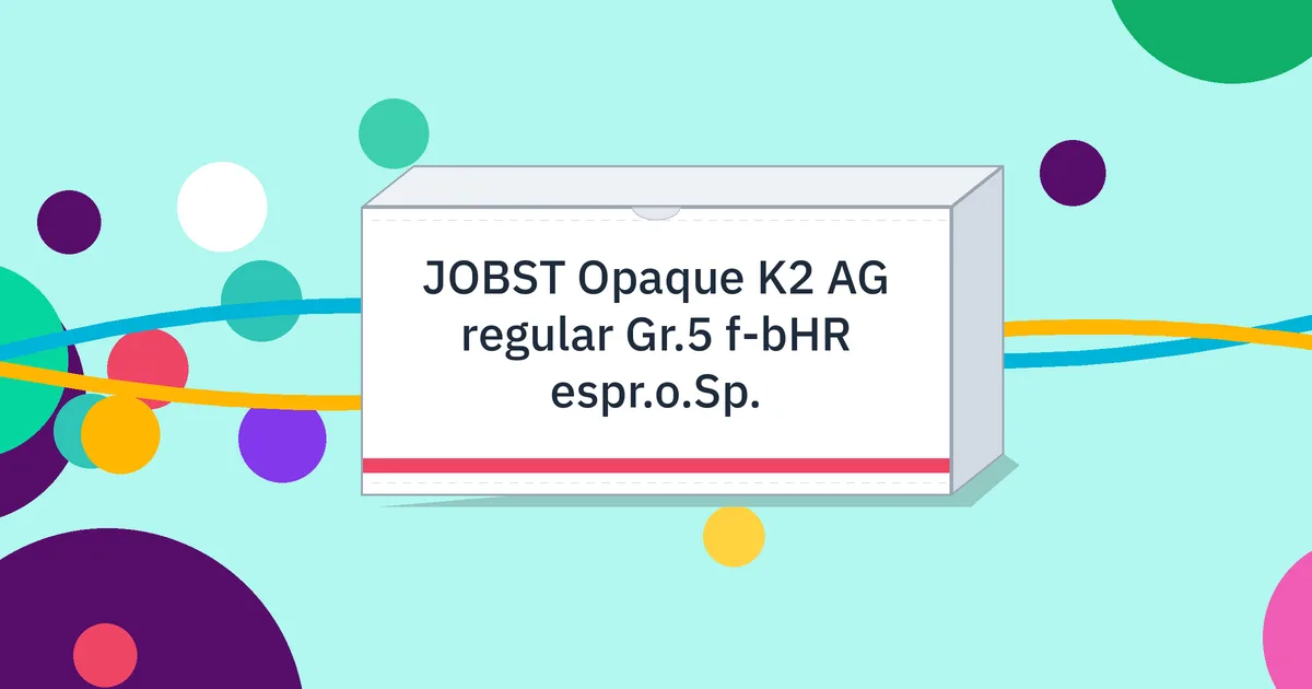 Symbolbild: Packung mit der Aufschrift JOBST Opaque K2 AG regular Gr.5 f-bHR espr.o.Sp. (PZN 16281797) – Verfügbarkeit und Bezug in Apotheken in Frankfurt am Main