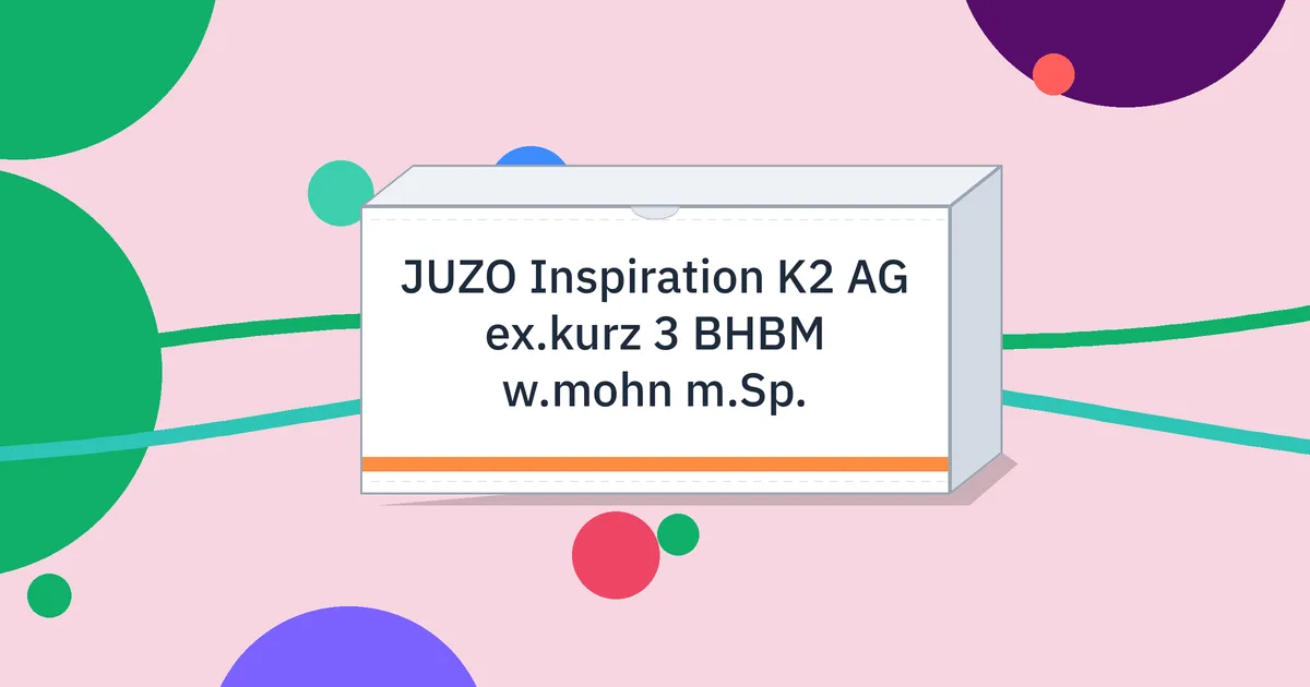 Symbolbild: Packung mit der Aufschrift JUZO Inspiration K2 AG ex.kurz 3 BHBM w.mohn m.Sp. (PZN 14884215) – Verfügbarkeit und Bezug in Apotheken in Frankfurt am Main