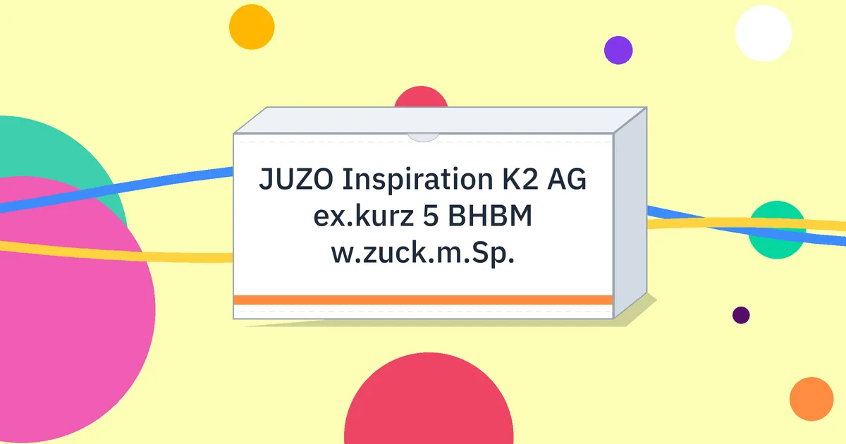 Symbolbild: Packung mit der Aufschrift JUZO Inspiration K2 AG ex.kurz 5 BHBM w.zuck.m.Sp. (PZN 14883730) – Verfügbarkeit und Bezug in Apotheken in Frankfurt am Main