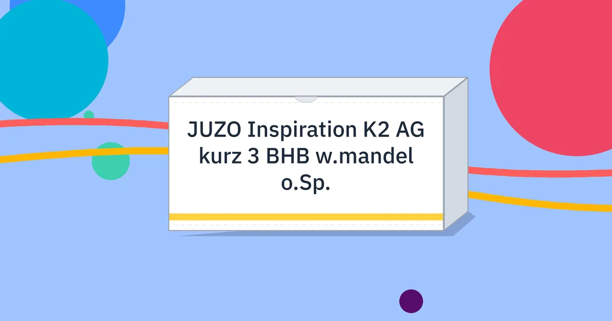 Symbolbild: Packung mit der Aufschrift JUZO Inspiration K2 AG kurz 3 BHB w.mandel o.Sp. (PZN 14850802) – Verfügbarkeit und Bezug in Apotheken in Frankfurt am Main