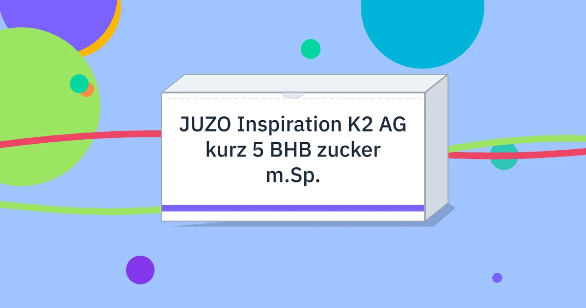 Symbolbild: Packung mit der Aufschrift JUZO Inspiration K2 AG kurz 5 BHB zucker m.Sp. (PZN 14833896) – Verfügbarkeit und Bezug in Apotheken in Frankfurt am Main