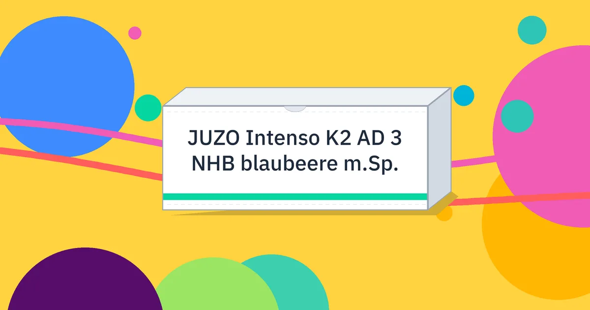 Symbolbild: Packung mit der Aufschrift JUZO Intenso K2 AD 3 NHB blaubeere m.Sp. (PZN 18609859) – Verfügbarkeit und Bezug in Apotheken in Frankfurt am Main