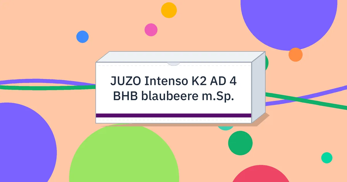 Symbolbild: Packung mit der Aufschrift JUZO Intenso K2 AD 4 BHB blaubeere m.Sp. (PZN 18613387) – Verfügbarkeit und Bezug in Apotheken in Frankfurt am Main