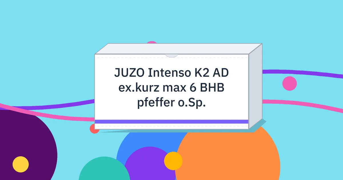 Symbolbild: Packung mit der Aufschrift JUZO Intenso K2 AD ex.kurz max 6 BHB pfeffer o.Sp. (PZN 18624333) – Verfügbarkeit und Bezug in Apotheken in Frankfurt am Main