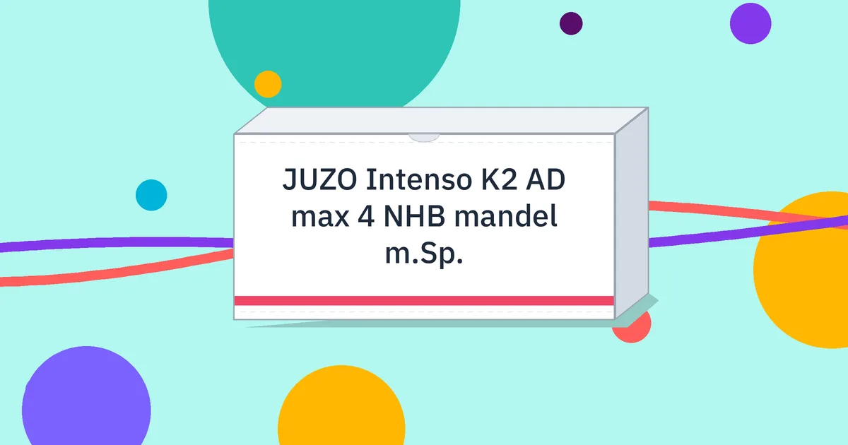 Symbolbild: Packung mit der Aufschrift JUZO Intenso K2 AD max 4 NHB mandel m.Sp. (PZN 18612904) – Verfügbarkeit und Bezug in Apotheken in Frankfurt am Main