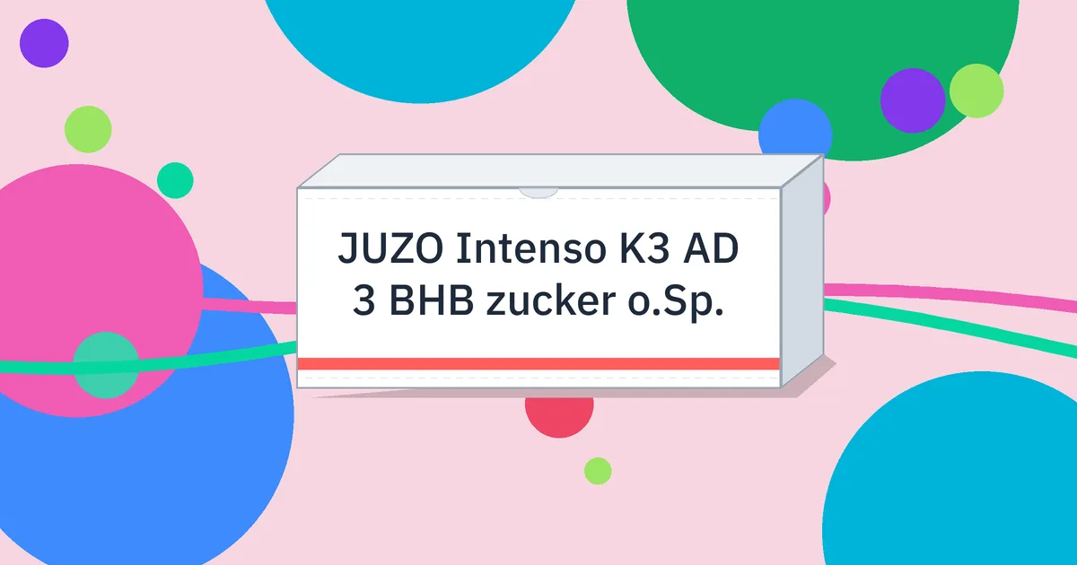 Symbolbild: Packung mit der Aufschrift JUZO Intenso K3 AD 3 BHB zucker o.Sp. (PZN 18644761) – Verfügbarkeit und Bezug in Apotheken in Frankfurt am Main