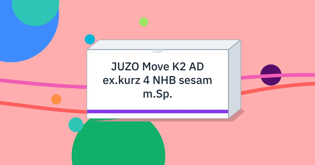 Symbolbild: Packung mit der Aufschrift JUZO Move K2 AD ex.kurz 4 NHB sesam m.Sp. (PZN 18510138) – Verfügbarkeit und Bezug in Apotheken in Frankfurt am Main