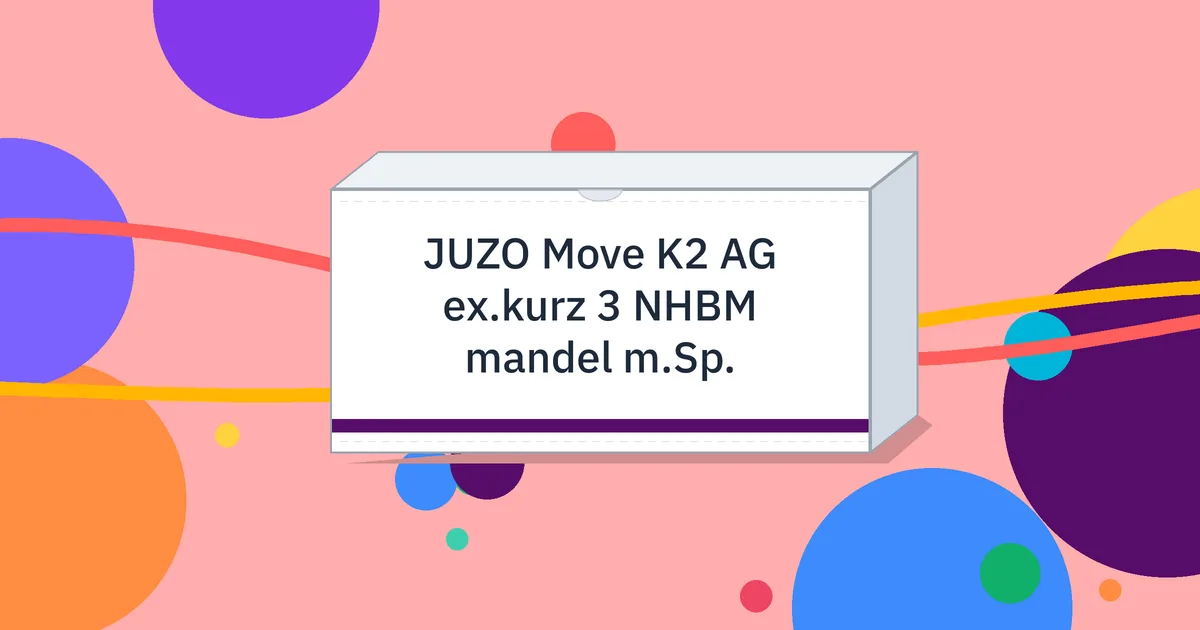 Symbolbild: Packung mit der Aufschrift JUZO Move K2 AG ex.kurz 3 NHBM mandel m.Sp. (PZN 16642663) – Verfügbarkeit und Bezug in Apotheken in Frankfurt am Main