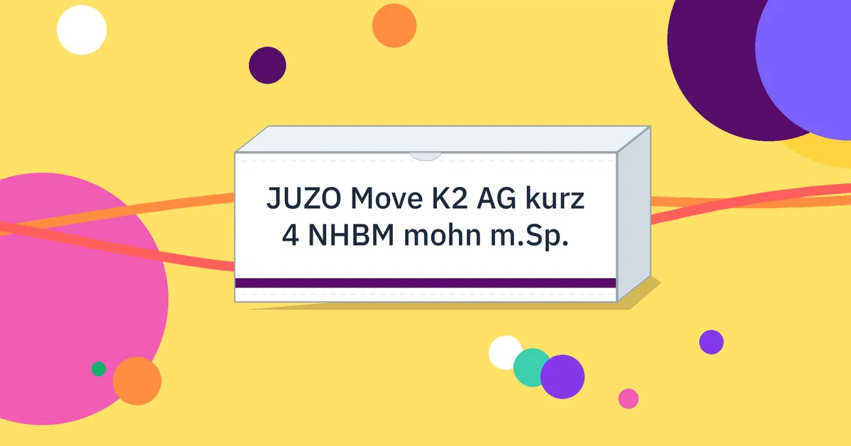 Symbolbild: Packung mit der Aufschrift JUZO Move K2 AG kurz 4 NHBM mohn m.Sp. (PZN 18558949) – Verfügbarkeit und Bezug in Apotheken in Frankfurt am Main