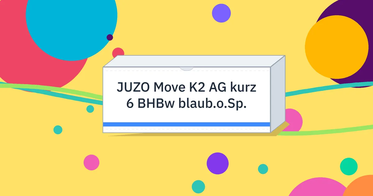 Symbolbild: Packung mit der Aufschrift JUZO Move K2 AG kurz 6 BHBw blaub.o.Sp. (PZN 18561934) – Verfügbarkeit und Bezug in Apotheken in Frankfurt am Main