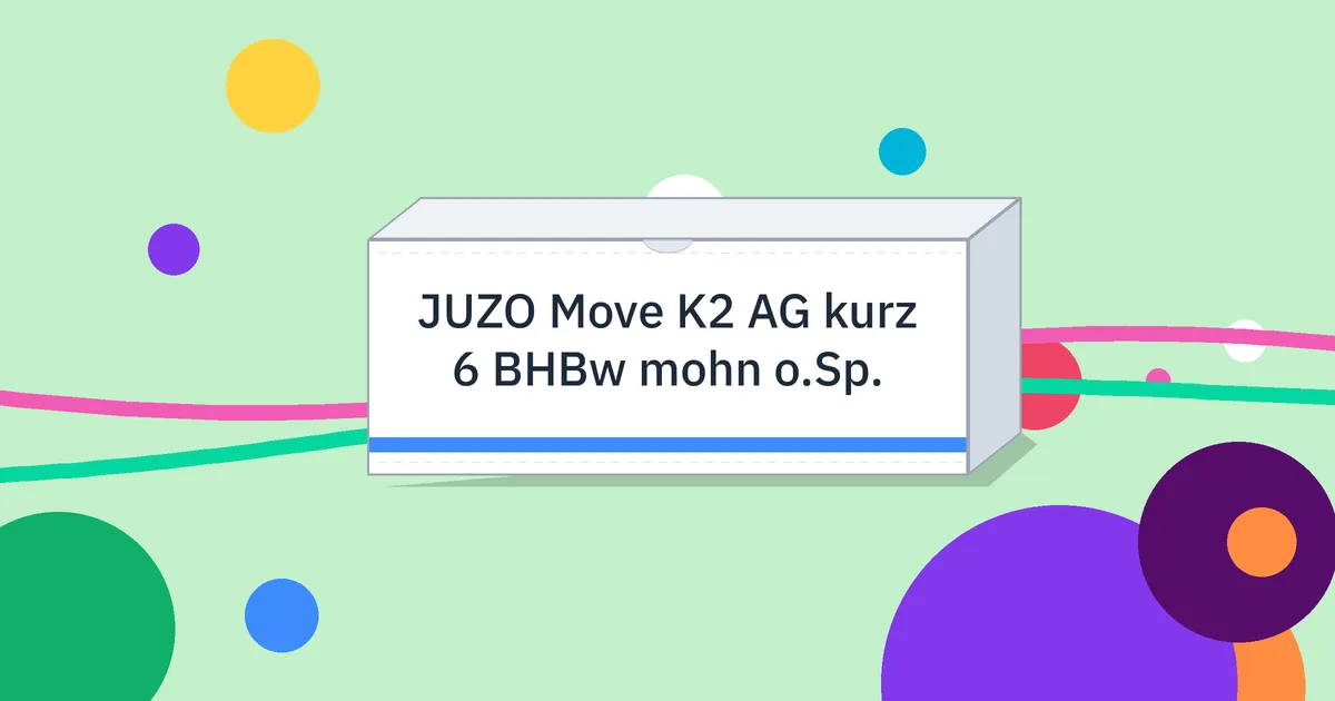 Symbolbild: Packung mit der Aufschrift JUZO Move K2 AG kurz 6 BHBw mohn o.Sp. (PZN 18562000) – Verfügbarkeit und Bezug in Apotheken in Frankfurt am Main