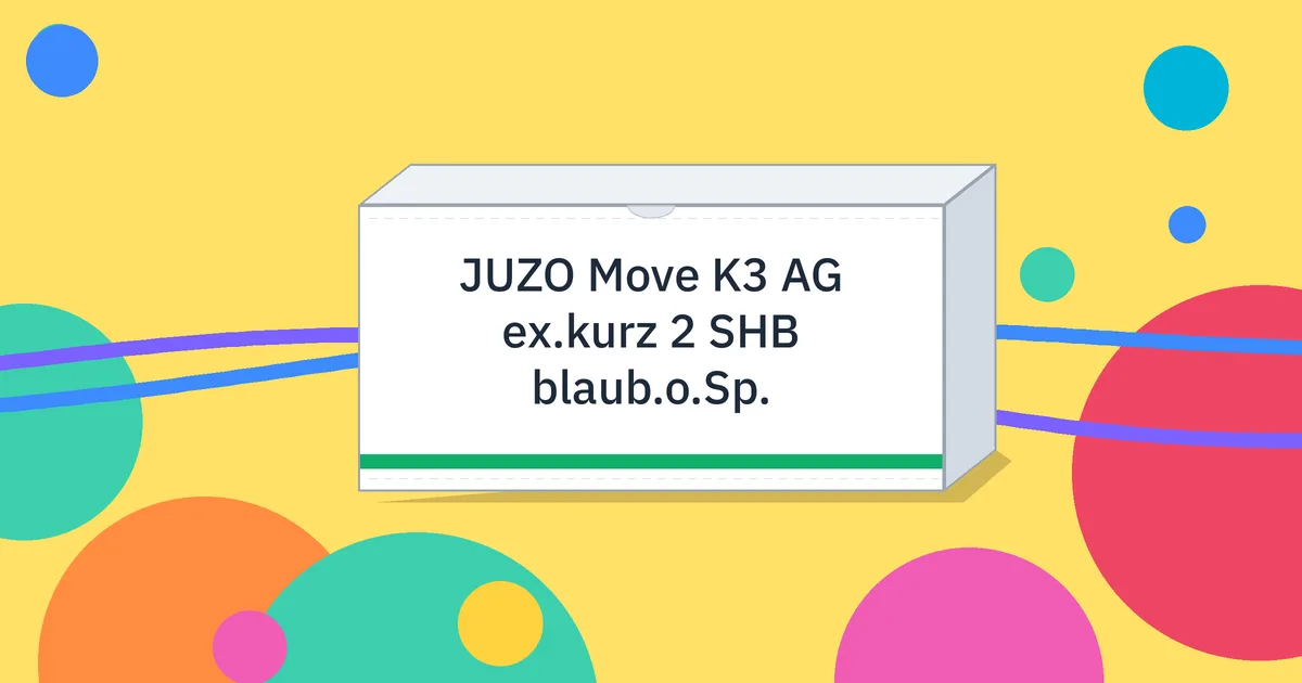 Symbolbild: Packung mit der Aufschrift JUZO Move K3 AG ex.kurz 2 SHB blaub.o.Sp. (PZN 18597139) – Verfügbarkeit und Bezug in Apotheken in Frankfurt am Main
