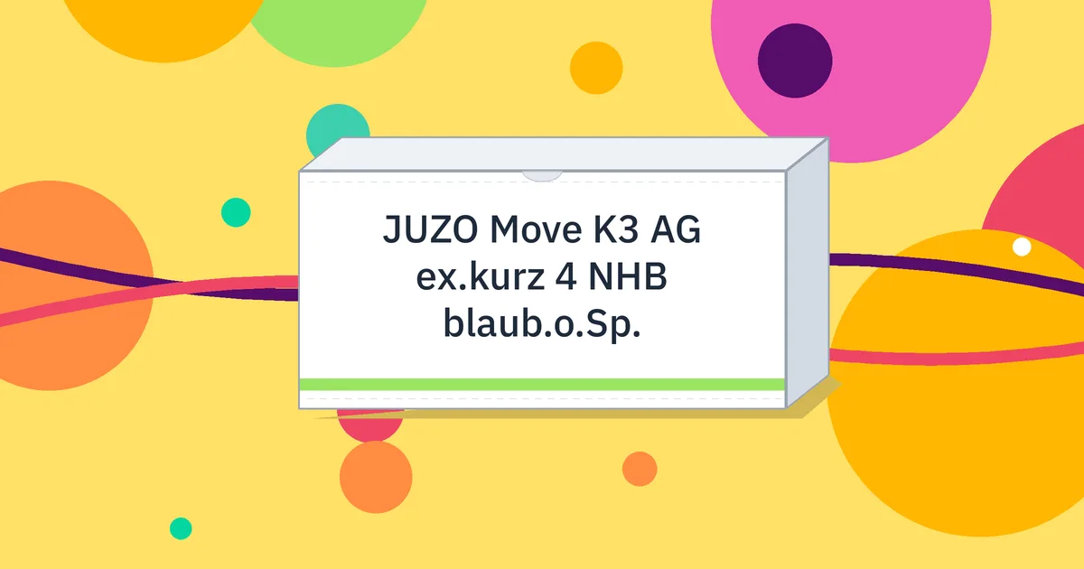 Symbolbild: Packung mit der Aufschrift JUZO Move K3 AG ex.kurz 4 NHB blaub.o.Sp. (PZN 18596938) – Verfügbarkeit und Bezug in Apotheken in Frankfurt am Main