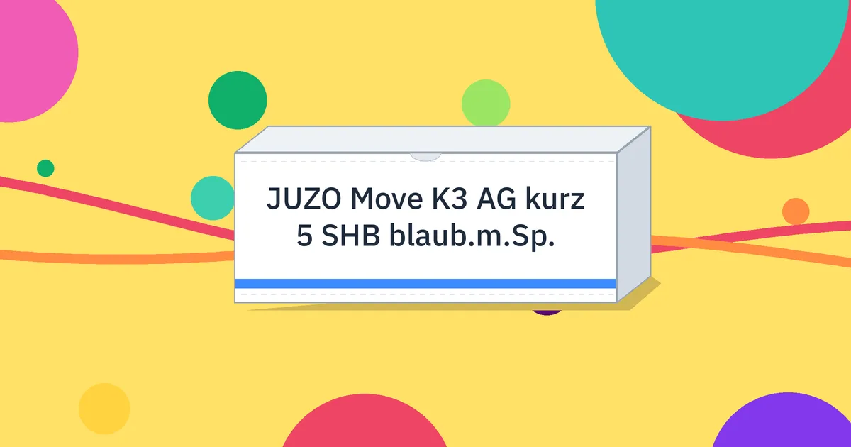 Symbolbild: Packung mit der Aufschrift JUZO Move K3 AG kurz 5 SHB blaub.m.Sp. (PZN 18591208) – Verfügbarkeit und Bezug in Apotheken in Frankfurt am Main