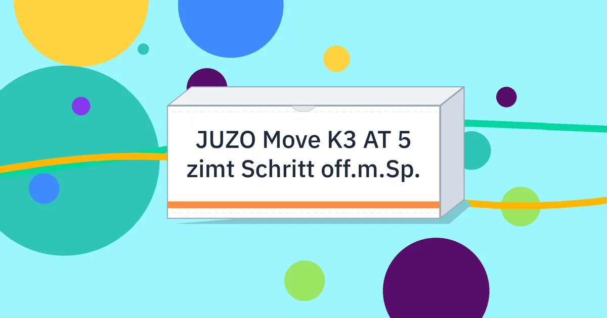 Symbolbild: Packung mit der Aufschrift JUZO Move K3 AT 5 zimt Schritt off.m.Sp. (PZN 20677377) – Verfügbarkeit und Bezug in Apotheken in Frankfurt am Main