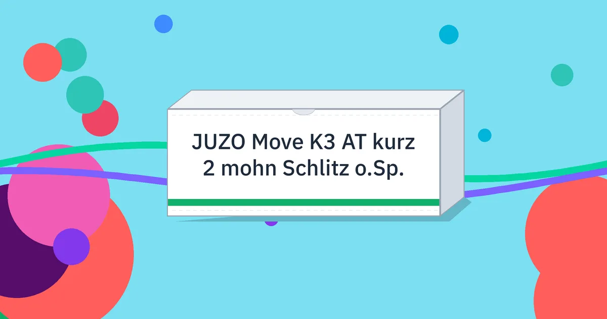 Symbolbild: Packung mit der Aufschrift JUZO Move K3 AT kurz 2 mohn Schlitz o.Sp. (PZN 20685891) – Verfügbarkeit und Bezug in Apotheken in Frankfurt am Main