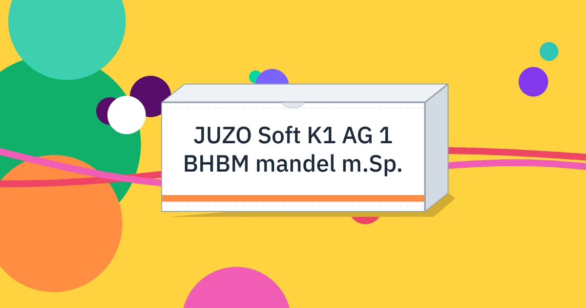 Symbolbild: Packung mit der Aufschrift JUZO Soft K1 AG 1 BHBM mandel m.Sp. (PZN 14855142) – Verfügbarkeit und Bezug in Apotheken in Frankfurt am Main