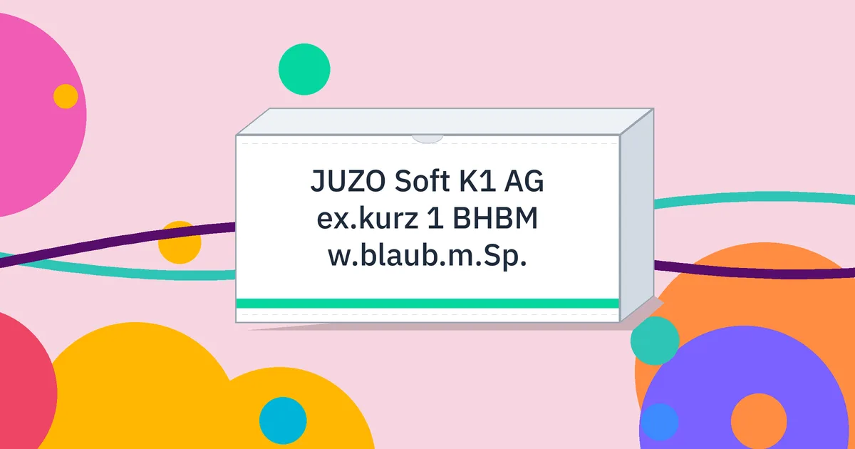 Symbolbild: Packung mit der Aufschrift JUZO Soft K1 AG ex.kurz 1 BHBM w.blaub.m.Sp. (PZN 14864299) – Verfügbarkeit und Bezug in Apotheken in Frankfurt am Main