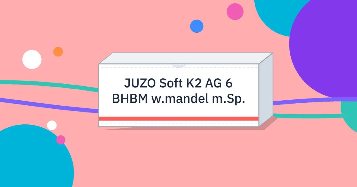 Symbolbild: Packung mit der Aufschrift JUZO Soft K2 AG 6 BHBM w.mandel m.Sp. (PZN 14867085) – Verfügbarkeit und Bezug in Apotheken in Frankfurt am Main