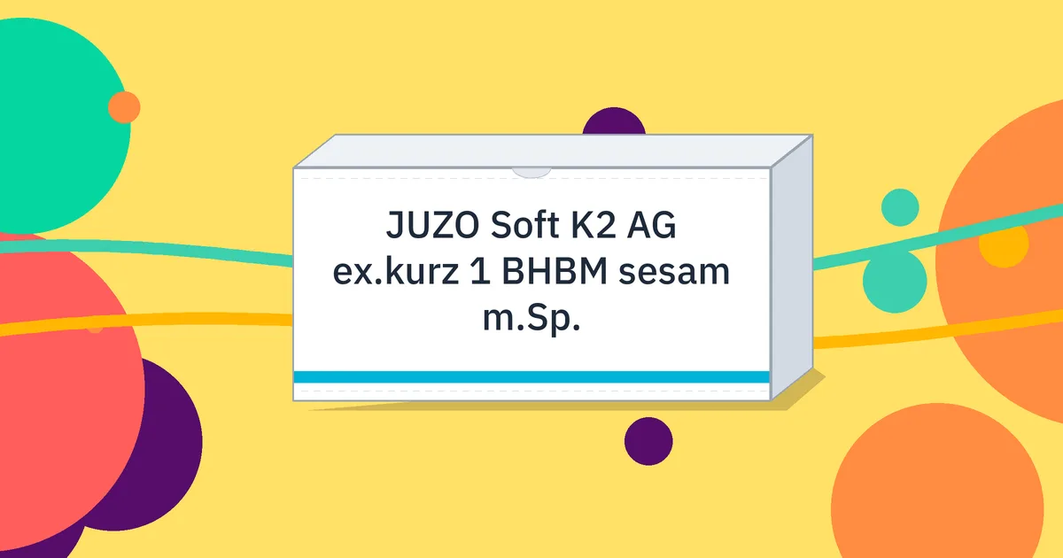 Symbolbild: Packung mit der Aufschrift JUZO Soft K2 AG ex.kurz 1 BHBM sesam m.Sp. (PZN 14860189) – Verfügbarkeit und Bezug in Apotheken in Frankfurt am Main