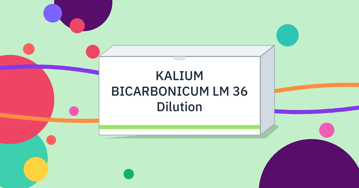 Symbolbild: Packung mit der Aufschrift KALIUM BICARBONICUM LM 36 Dilution (PZN 13783682) – Verfügbarkeit und Bezug in Apotheken in Frankfurt am Main