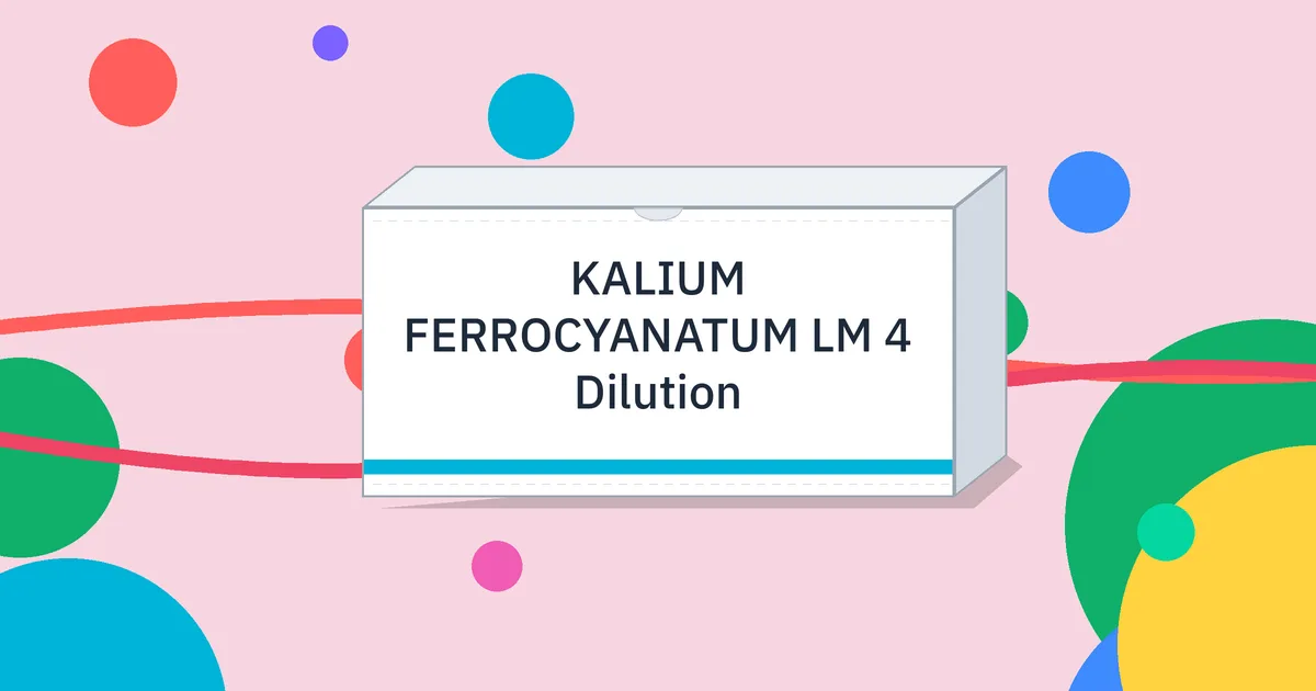Symbolbild: Packung mit der Aufschrift KALIUM FERROCYANATUM LM 4 Dilution (PZN 12920941) – Verfügbarkeit und Bezug in Apotheken in Frankfurt am Main