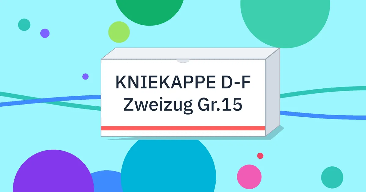 Symbolbild: Packung mit der Aufschrift KNIEKAPPE D-F Zweizug Gr.15 (PZN 01969714) – Verfügbarkeit und Bezug in Apotheken in Frankfurt am Main