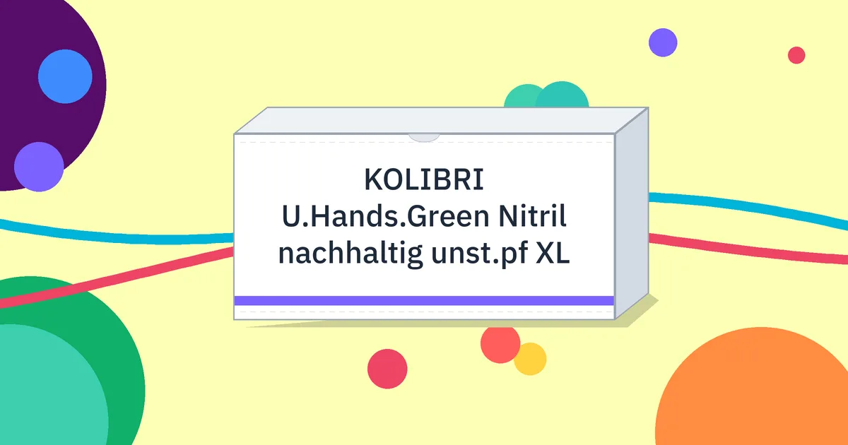 Symbolbild: Packung mit der Aufschrift KOLIBRI U.Hands.Green Nitril nachhaltig unst.pf XL (PZN 15563275) – Verfügbarkeit und Bezug in Apotheken in Frankfurt am Main