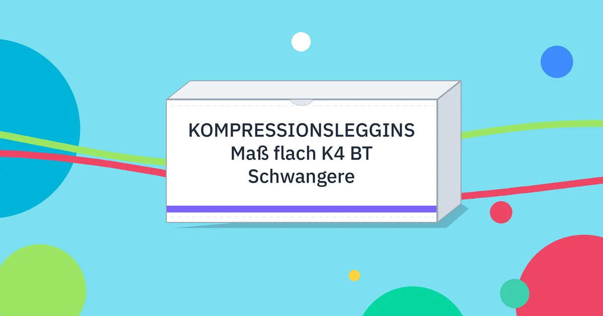 Symbolbild: Packung mit der Aufschrift KOMPRESSIONSLEGGINS Maß flach K4 BT Schwangere (PZN 16746144) – Verfügbarkeit und Bezug in Apotheken in Frankfurt am Main