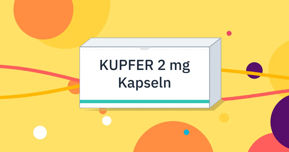 Symbolbild: Packung mit der Aufschrift KUPFER 2 mg Kapseln (PZN 18665651) – Verfügbarkeit und Bezug in Apotheken in Frankfurt am Main