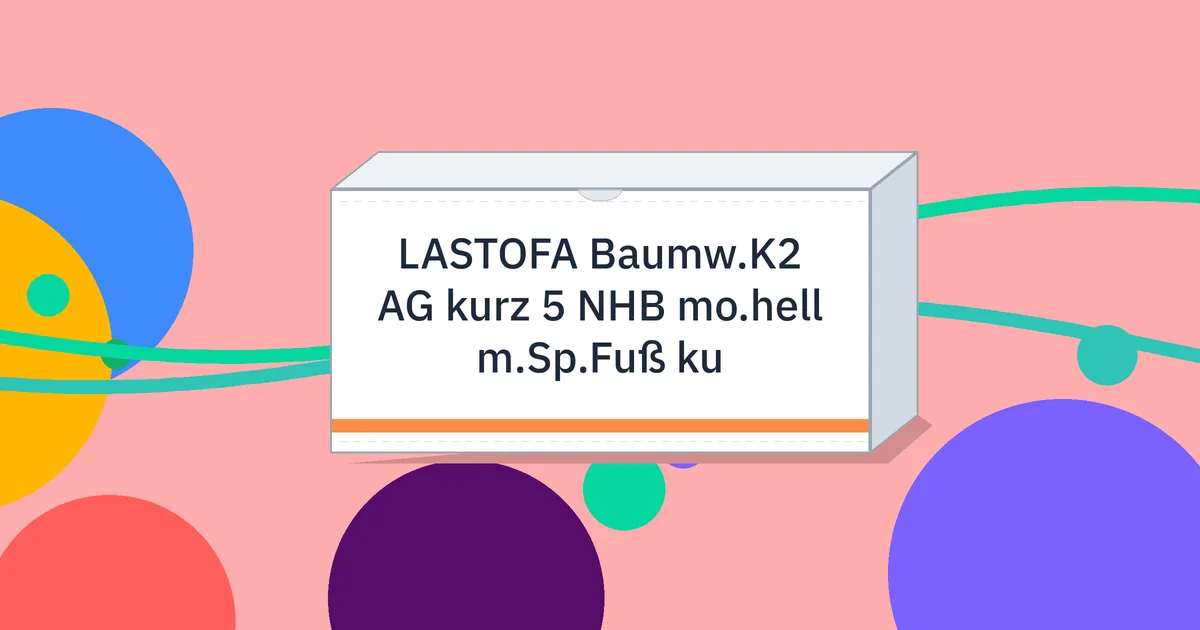 Symbolbild: Packung mit der Aufschrift LASTOFA Baumw.K2 AG kurz 5 NHB mo.hell m.Sp.Fuß ku (PZN 01948184) – Verfügbarkeit und Bezug in Apotheken in Frankfurt am Main
