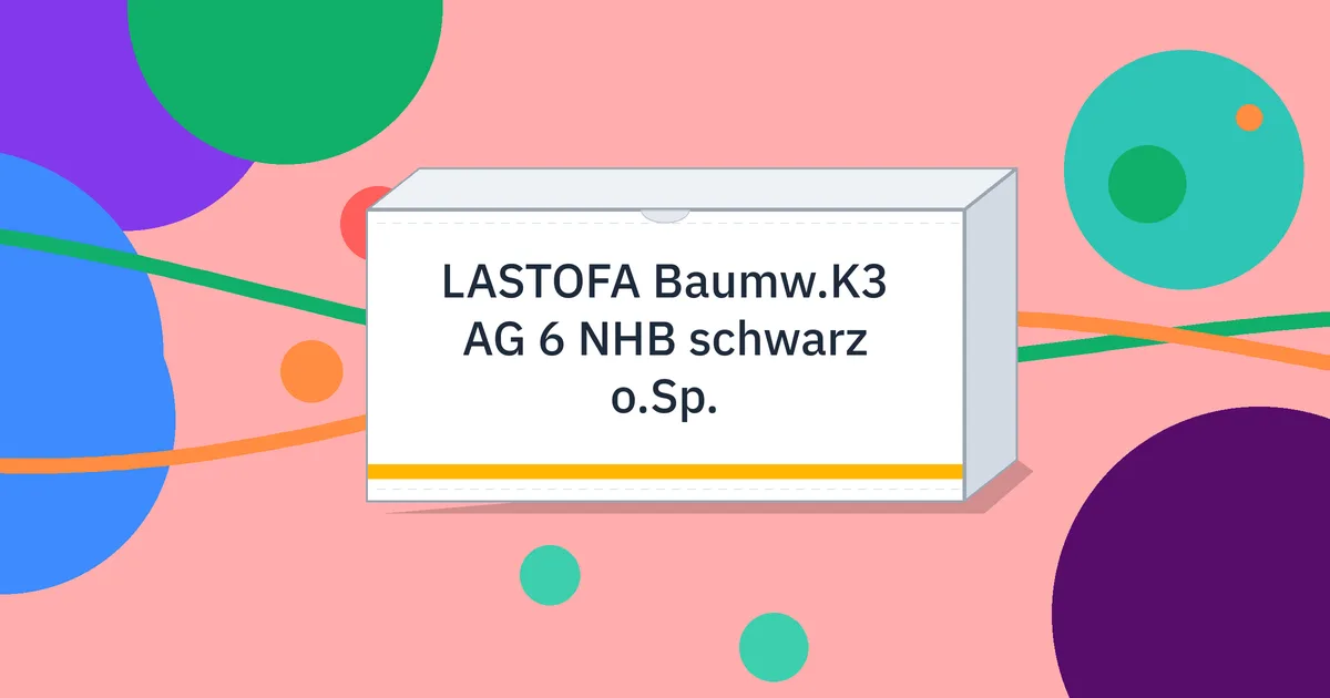 Symbolbild: Packung mit der Aufschrift LASTOFA Baumw.K3 AG 6 NHB schwarz o.Sp. (PZN 01955132) – Verfügbarkeit und Bezug in Apotheken in Frankfurt am Main