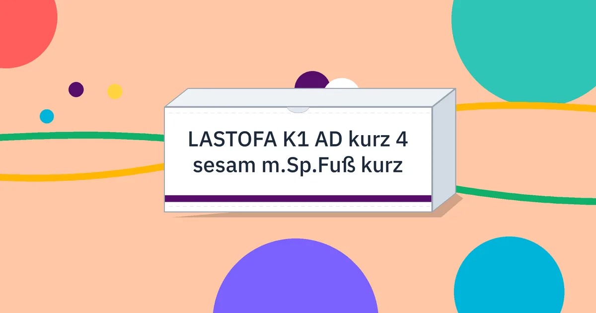 Symbolbild: Packung mit der Aufschrift LASTOFA K1 AD kurz 4 sesam m.Sp.Fuß kurz (PZN 13787510) – Verfügbarkeit und Bezug in Apotheken in Frankfurt am Main