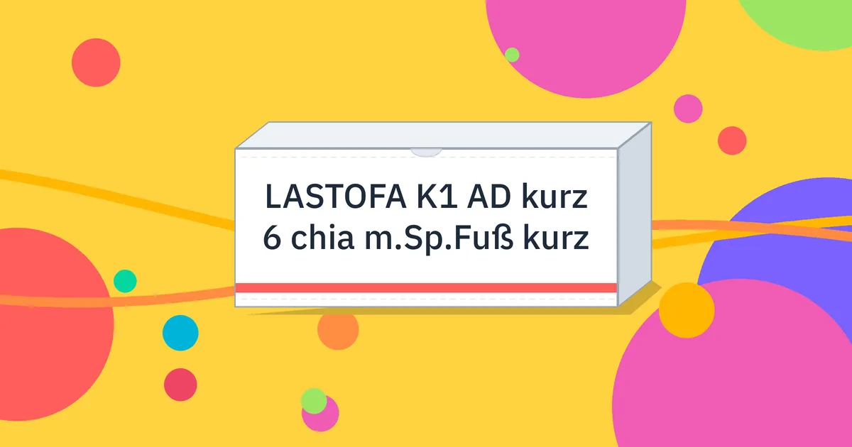 Symbolbild: Packung mit der Aufschrift LASTOFA K1 AD kurz 6 chia m.Sp.Fuß kurz (PZN 13788053) – Verfügbarkeit und Bezug in Apotheken in Frankfurt am Main