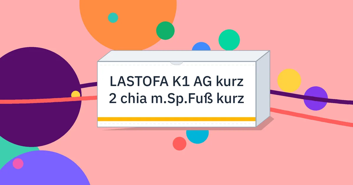 Symbolbild: Packung mit der Aufschrift LASTOFA K1 AG kurz 2 chia m.Sp.Fuß kurz (PZN 13789578) – Verfügbarkeit und Bezug in Apotheken in Frankfurt am Main