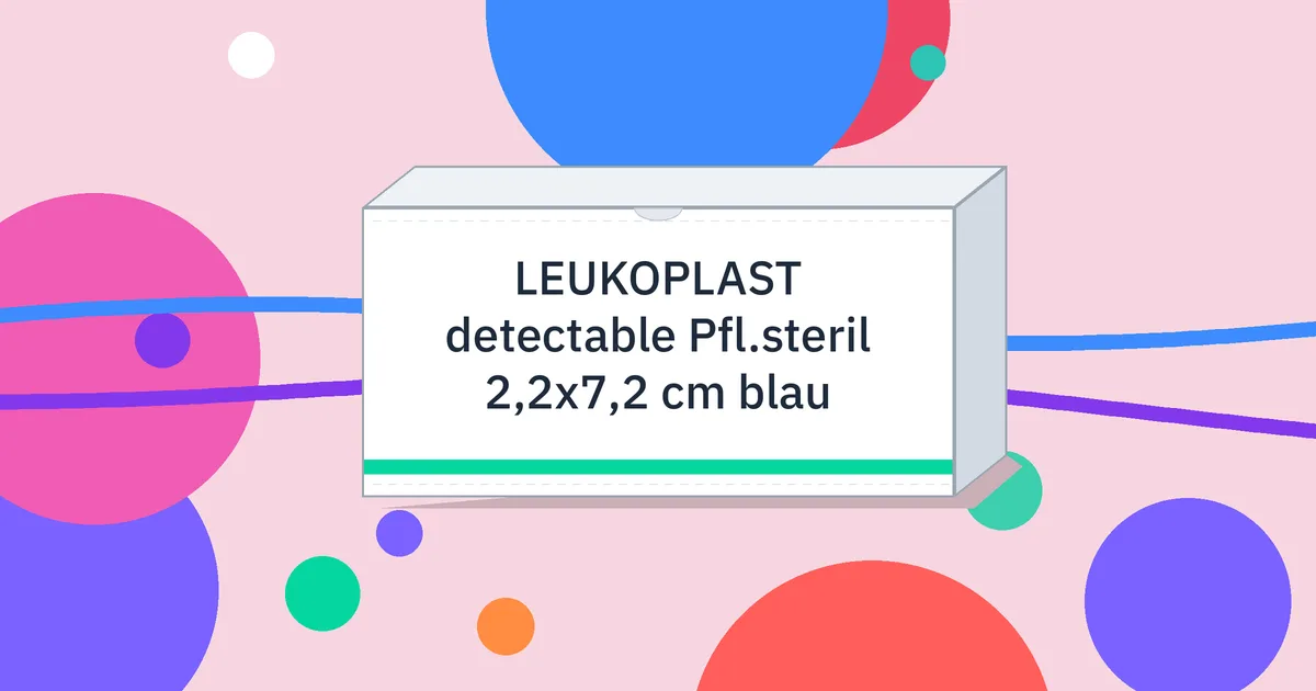Symbolbild: Packung mit der Aufschrift LEUKOPLAST detectable Pfl.steril 2,2x7,2 cm blau (PZN 16160444) – Verfügbarkeit und Bezug in Apotheken in Frankfurt am Main