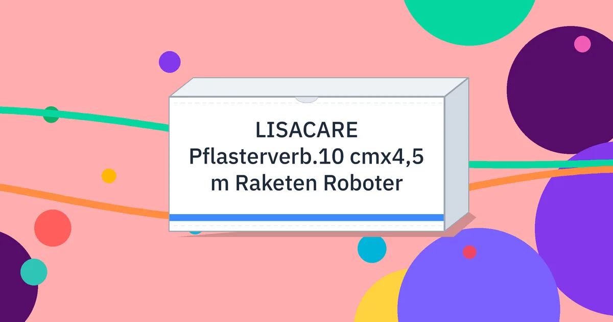 Symbolbild: Packung mit der Aufschrift LISACARE Pflasterverb.10 cmx4,5 m Raketen Roboter (PZN 17893479) – Verfügbarkeit und Bezug in Apotheken in Frankfurt am Main