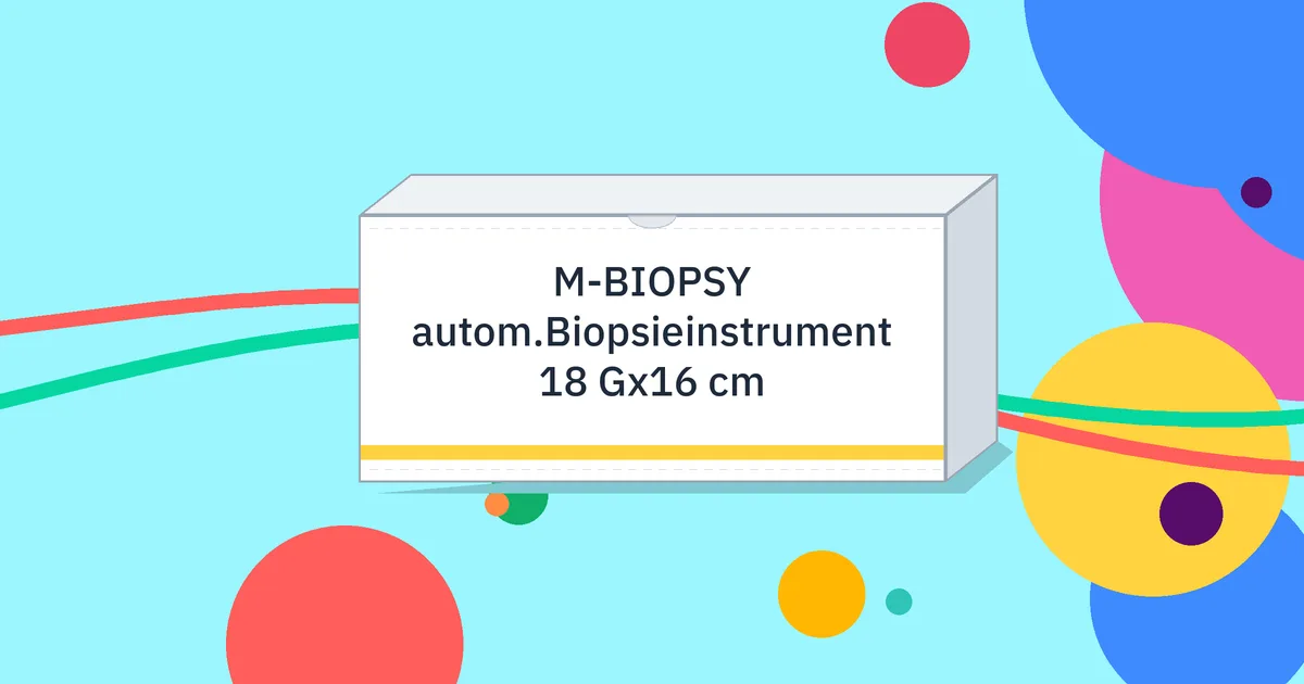 Symbolbild: Packung mit der Aufschrift M-BIOPSY autom.Biopsieinstrument 18 Gx16 cm (PZN 20326896) – Verfügbarkeit und Bezug in Apotheken in Frankfurt am Main