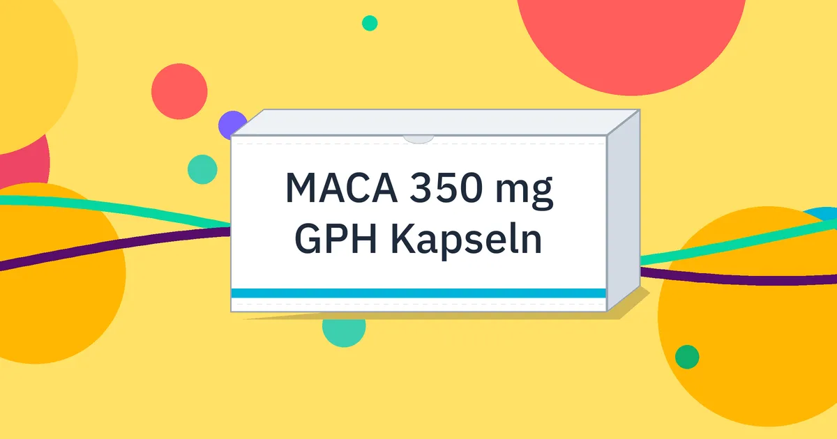 Symbolbild: Packung mit der Aufschrift MACA 350 mg GPH Kapseln (PZN 03057940) – Verfügbarkeit und Bezug in Apotheken in Frankfurt am Main