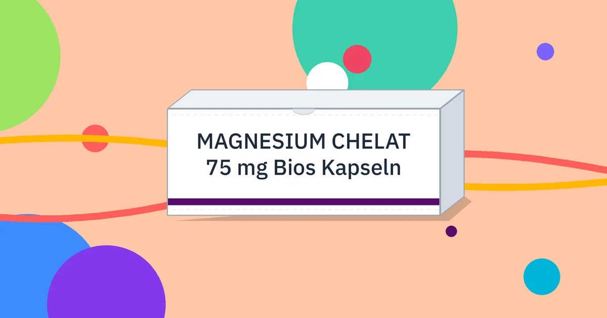 Symbolbild: Packung mit der Aufschrift MAGNESIUM CHELAT 75 mg Bios Kapseln (PZN 16329216) – Verfügbarkeit und Bezug in Apotheken in Frankfurt am Main