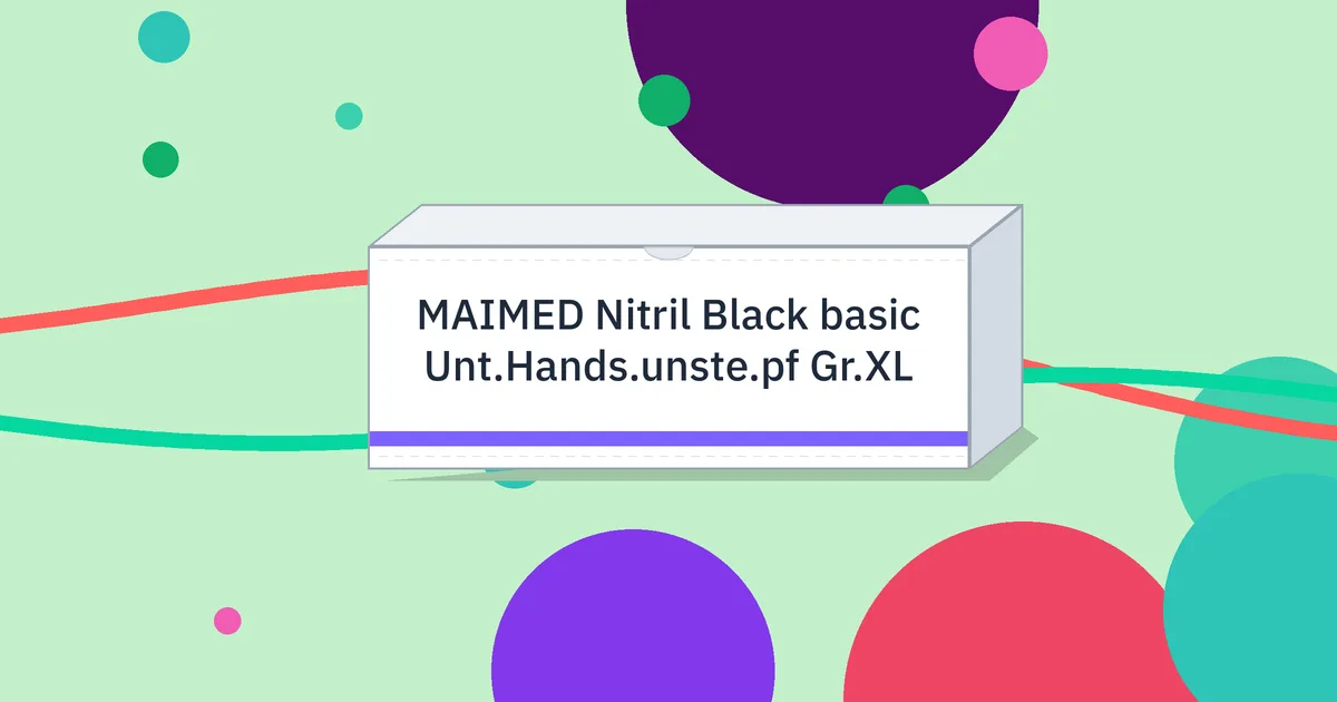 Symbolbild: Packung mit der Aufschrift MAIMED Nitril Black basic Unt.Hands.unste.pf Gr.XL (PZN 19775057) – Verfügbarkeit und Bezug in Apotheken in Frankfurt am Main