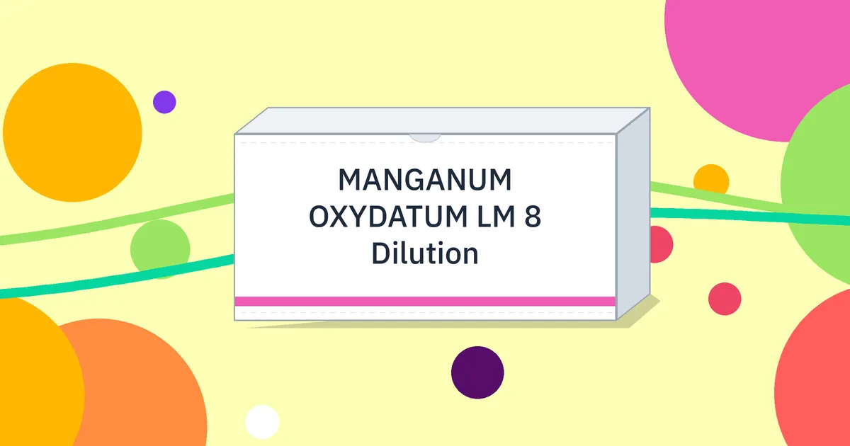 Symbolbild: Packung mit der Aufschrift MANGANUM OXYDATUM LM 8 Dilution (PZN 12944580) – Verfügbarkeit und Bezug in Apotheken in Frankfurt am Main