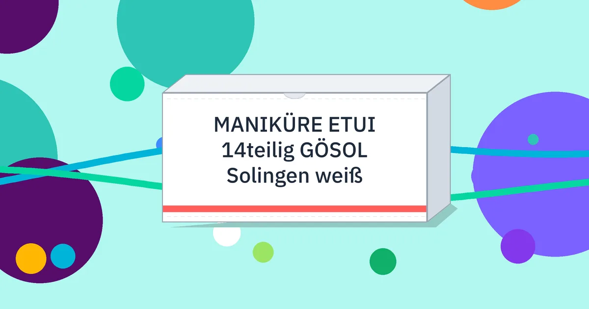 Symbolbild: Packung mit der Aufschrift MANIKÜRE ETUI 14teilig GÖSOL Solingen weiß (PZN 10350474) – Verfügbarkeit und Bezug in Apotheken in Frankfurt am Main