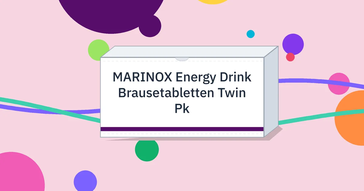 Symbolbild: Packung mit der Aufschrift MARINOX Energy Drink Brausetabletten Twin Pk (PZN 16886460) – Verfügbarkeit und Bezug in Apotheken in Frankfurt am Main