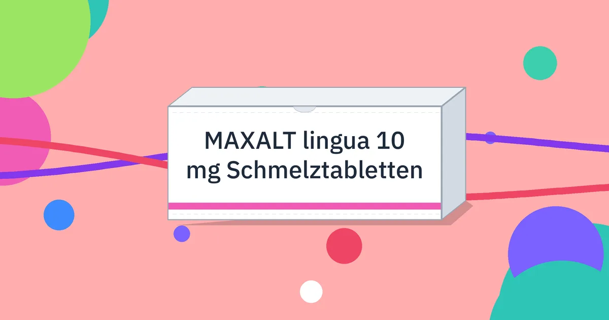 Symbolbild: Packung mit der Aufschrift MAXALT lingua 10 mg Schmelztabletten (PZN 02404262) – Verfügbarkeit und Bezug in Apotheken in Frankfurt am Main