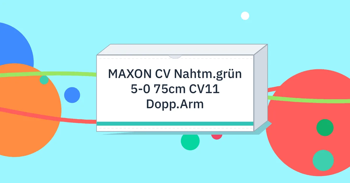 Symbolbild: Packung mit der Aufschrift MAXON CV Nahtm.grün 5-0 75cm CV11 Dopp.Arm (PZN 18258839) – Verfügbarkeit und Bezug in Apotheken in Frankfurt am Main